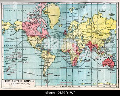Map of the British Empire (coloured red), showing the All-British ...