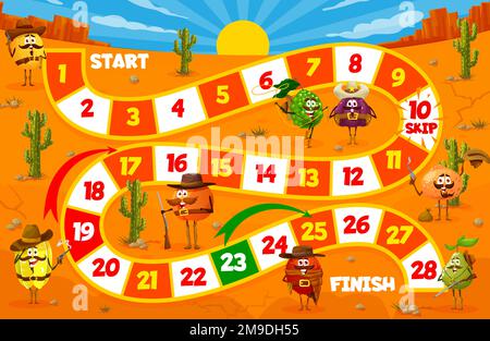 Kids board game. Wild west cartoon cowboy, sheriff and indian vitamin ...