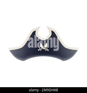 Cartoon pirate captain tricorn cocked hat and bandanas, vector icons. Pirate tricorne hats with ...