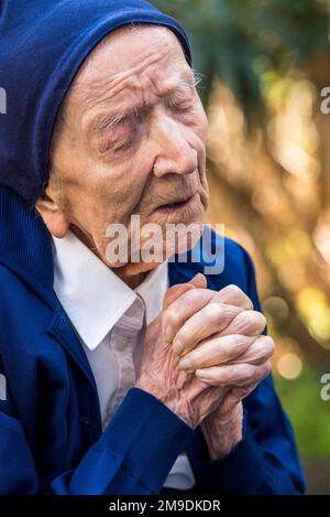 Lucile Randon also known as Sister Andre is seen photographed. She is ...