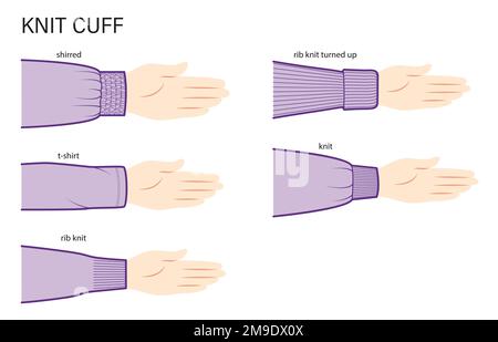 Set of cuff in shirt sleeves clothes types - western, french, minimal ...
