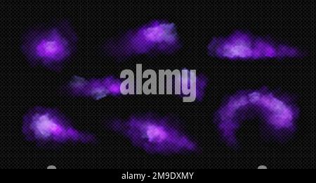 Violet clouds of smoke, fog or steam. Magic purple dust splashes, color ...