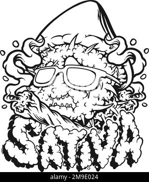 Mushrooms cannabis leaf hand lettering text illustration vector ...