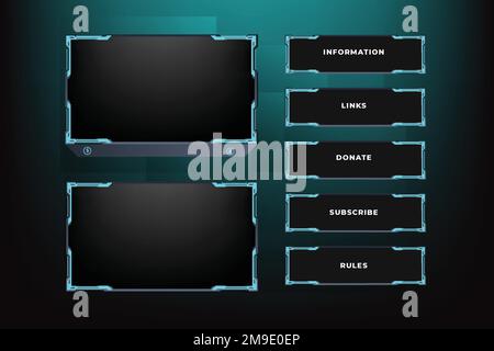 Live streaming overlay for online gamers. Gaming frame and streaming template with blue color ...