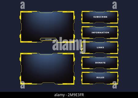 Live stream interface elements, overlay frames and buttons with yellow ...