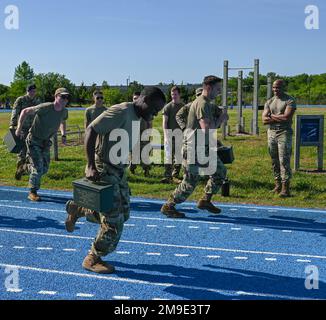 Airmen from the 633d Security Forces Squadron practice proper procedures in a simulated ...