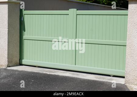 steel green clear metal gate in street view of fence on modern house ...