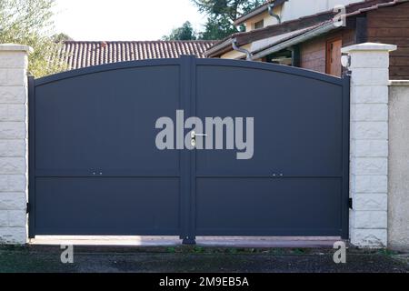 steel high grey round metal gate fence on design gray modern suburb ...