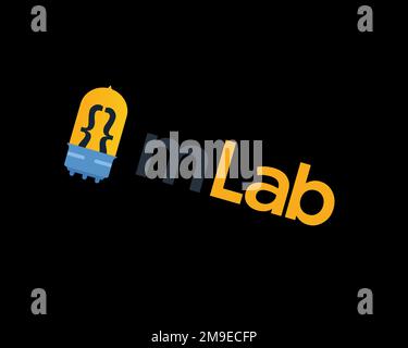 MLab, rotated logo, black background Stock Photo - Alamy