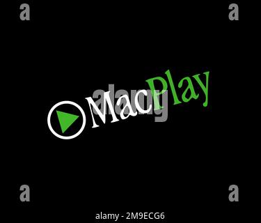 MacPlay, rotated logo, black background B Stock Photo - Alamy