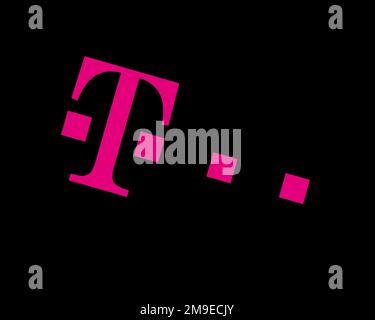 Magyar Telekom, rotated logo, black background Stock Photo - Alamy