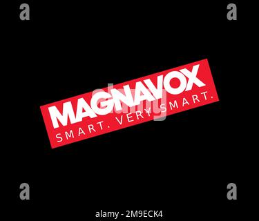 Magnavox, rotated logo, black background B Stock Photo - Alamy