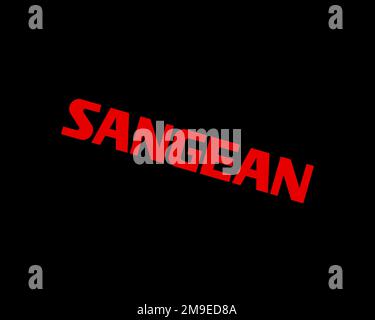 Sangean, rotated logo, black background Stock Photo - Alamy