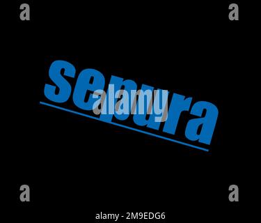 Sepura, rotated logo, black background Stock Photo - Alamy