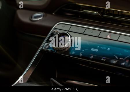 Modern car. Driver’s temperature control. Car air conditioning system ...