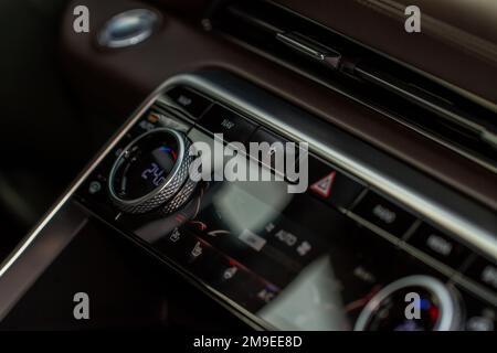 Modern car. Driver’s temperature control. Car air conditioning system ...