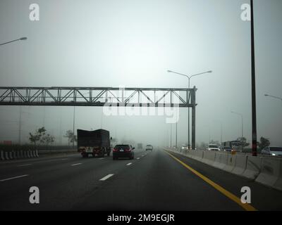 Road in the fog, sign mention keep distance for Motorway-t7.svg ...