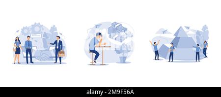 people connect the elements of the pyramid, vector illustration flat ...