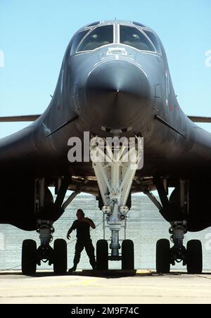 A front view of the first B-1B bomber testbed aircraft (originally the ...