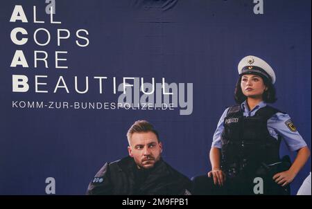 Giant promotional poster of the German Federal Police with the slogan ...