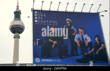 Giant promotional poster of the German Federal Police with the slogan ...