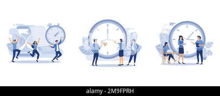 Time management big set of isolated icons with alarm clocks calendars ...