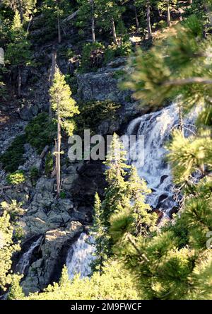 Water cascades down Eagle Falls above Emerald Bay State Park on the ...