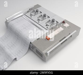 A russian polygraph lie detector machine drawing lines on graph paper ...