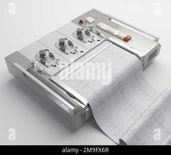 A russian polygraph lie detector machine drawing lines on graph paper ...