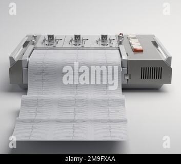 A russian polygraph lie detector machine drawing lines on graph paper ...