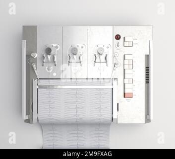 A russian polygraph lie detector machine drawing lines on graph paper ...