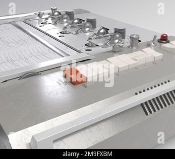 A russian polygraph lie detector machine drawing lines on graph paper ...