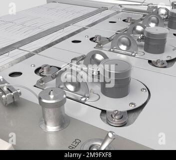 A russian polygraph lie detector machine drawing lines on graph paper ...