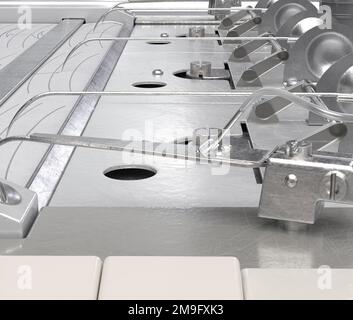 A russian polygraph lie detector machine drawing lines on graph paper ...