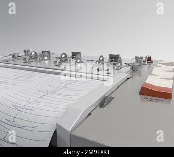 A russian polygraph lie detector machine drawing lines on graph paper ...