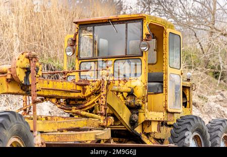 detail of the cab of an old grader Stock Photo - Alamy
