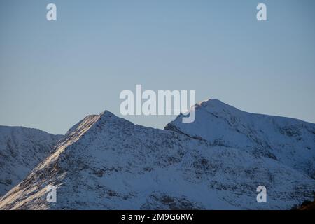 A close up view of the Snowdon Horseshoe mountains in Snowdonia ...