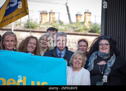 Mark Serwotka (third from left), general secretary of the Public and ...