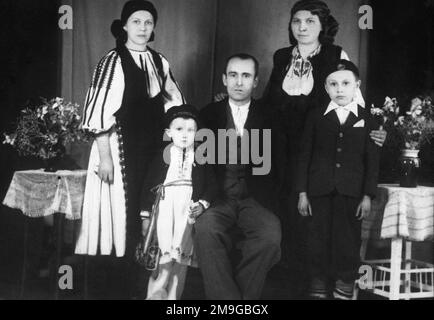 Couple with children in Salaj County, Romania. Black & white vintage ...