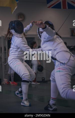 The female contestants practicing forf the International fencing cup in ...
