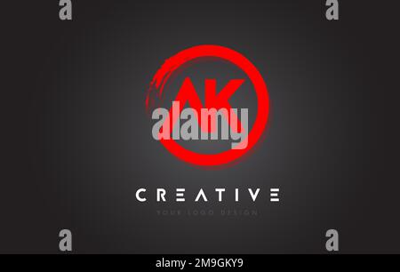 Red AK Brush Letter Logo Design with Circle. Creative Brushed Letters ...