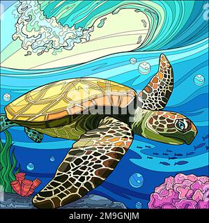 Animals cartoon seamless turtle and water ocean waves pattern for ...