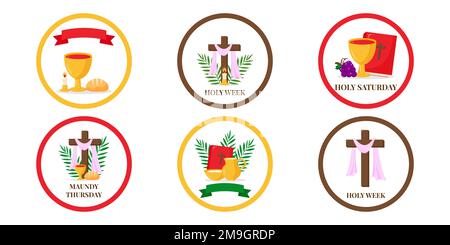 Set of Holy week round icons vector illustration graphic design ...