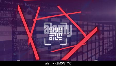 Image of data processing with qr code and digital human over shapes on black background Stock ...