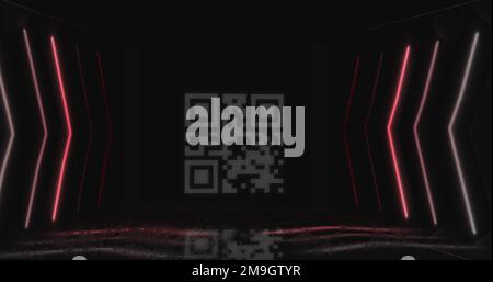 Image of qr code over neon shapes and scope scanning on black ...