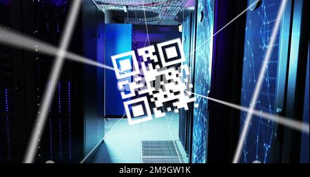 Image of qr code and lines over servers Stock Photo - Alamy