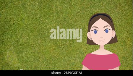 Image of pictogram of woman in pink dress with copy space on ruled ...