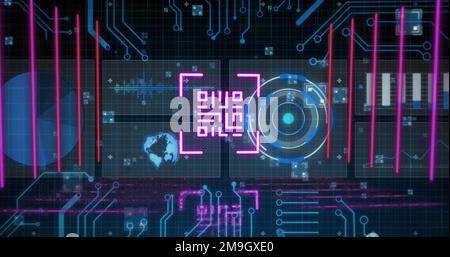 Image of qr code glowing over data processing on screens Stock Photo - Alamy