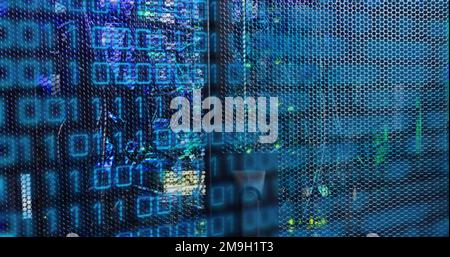 Image of binary code and data over servers Stock Photo - Alamy
