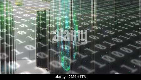Image of binary code and shapes over servers Stock Photo - Alamy